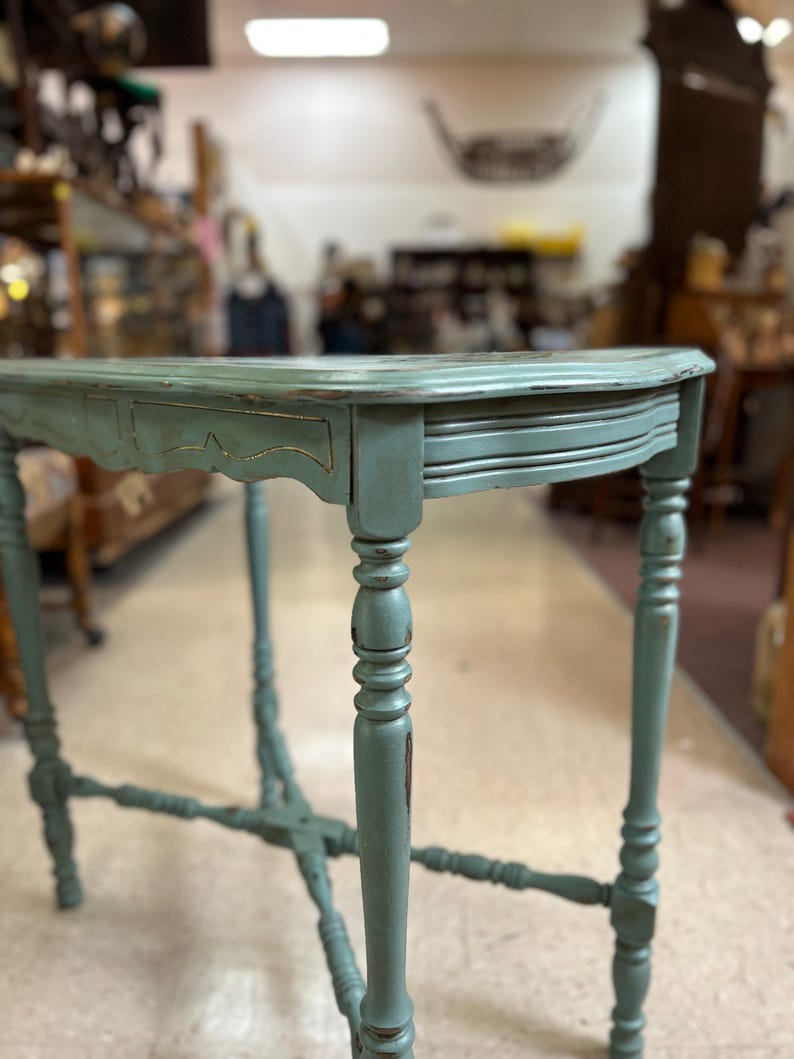 Hand-painted Accent Table — Vintage Turquoise Table With Floral ...