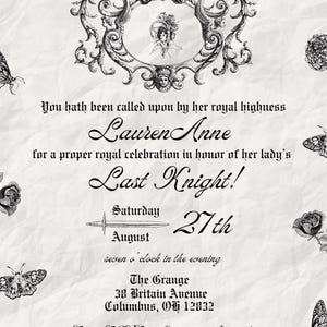 Her Last Knight Bachelorette Invitation | Medieval Digital Editable ...