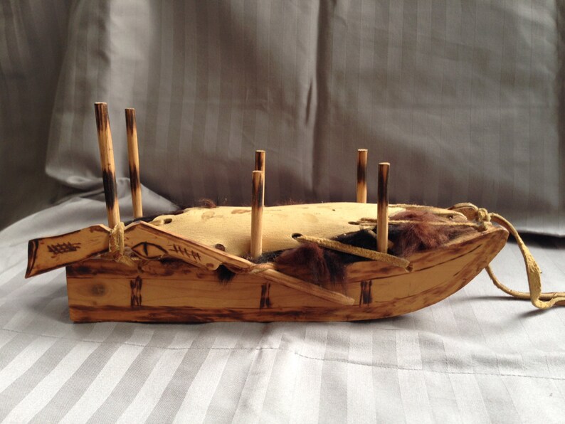 Native America Indian With Sled Folk Art Wood Carving - Folk Art ...