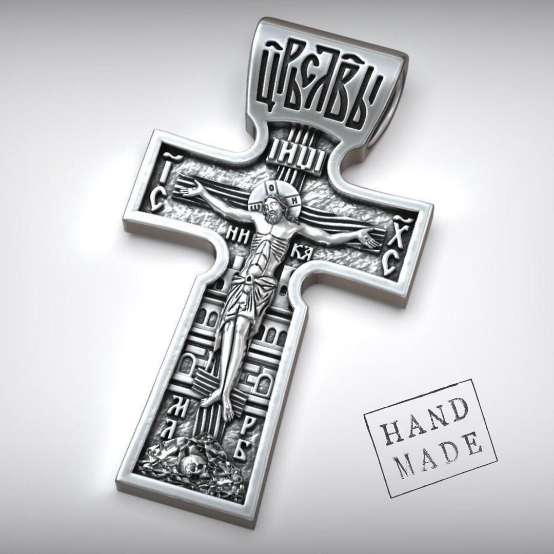 Orthodox Crucifix Cross Pendant With Keys of Heaven, Handmade Sterling ...