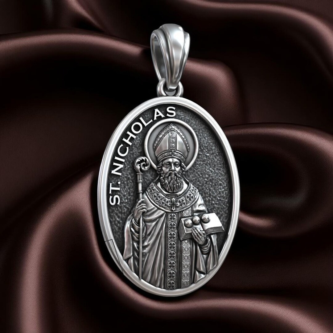Saint Nicholas of Myra Medallion Necklace – Dark Orthodox Icon Pendant ...