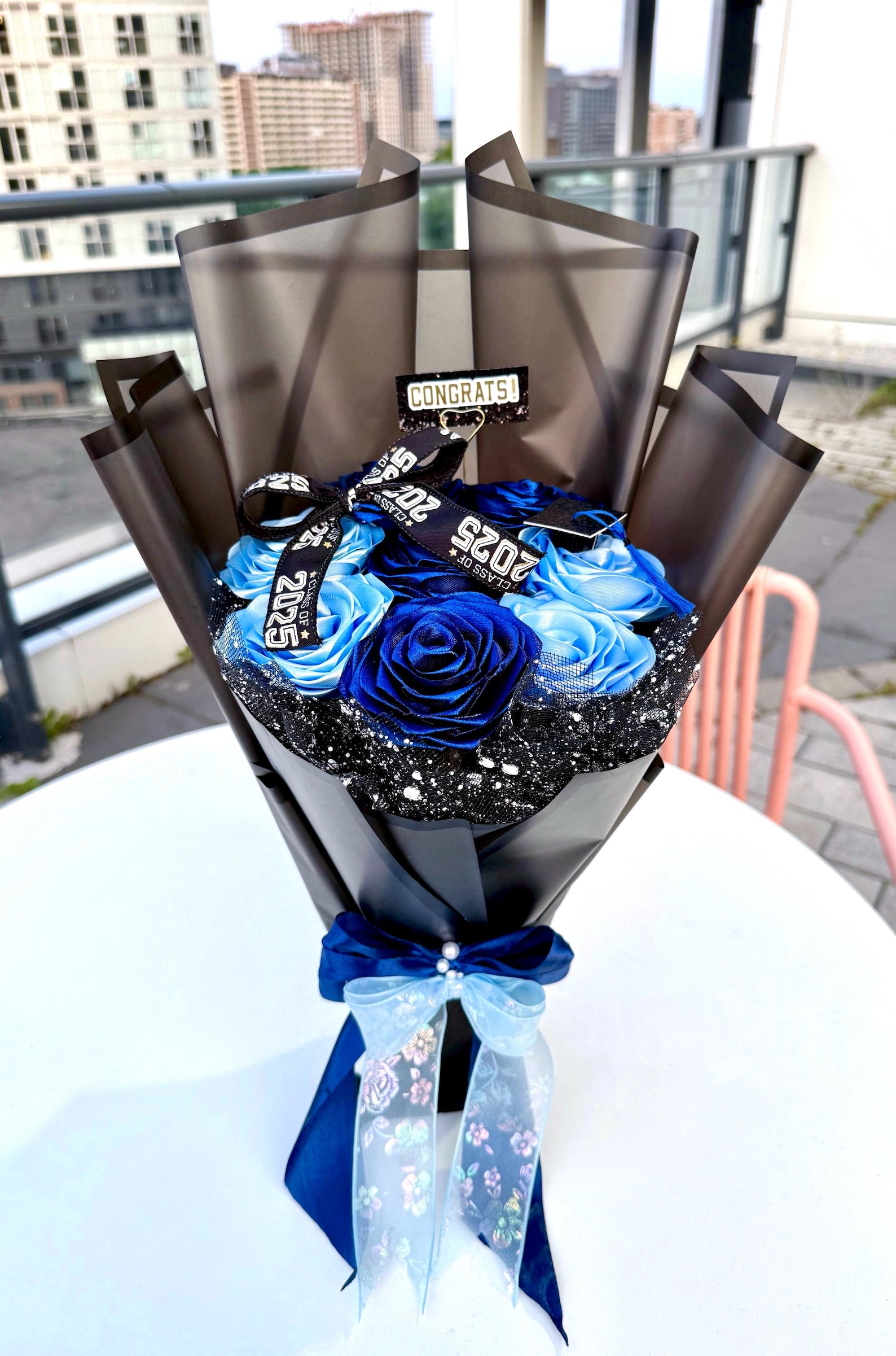 Midnight Sky – 8-rose Graduation Bouquet With Celestial Wrap & Class of ...