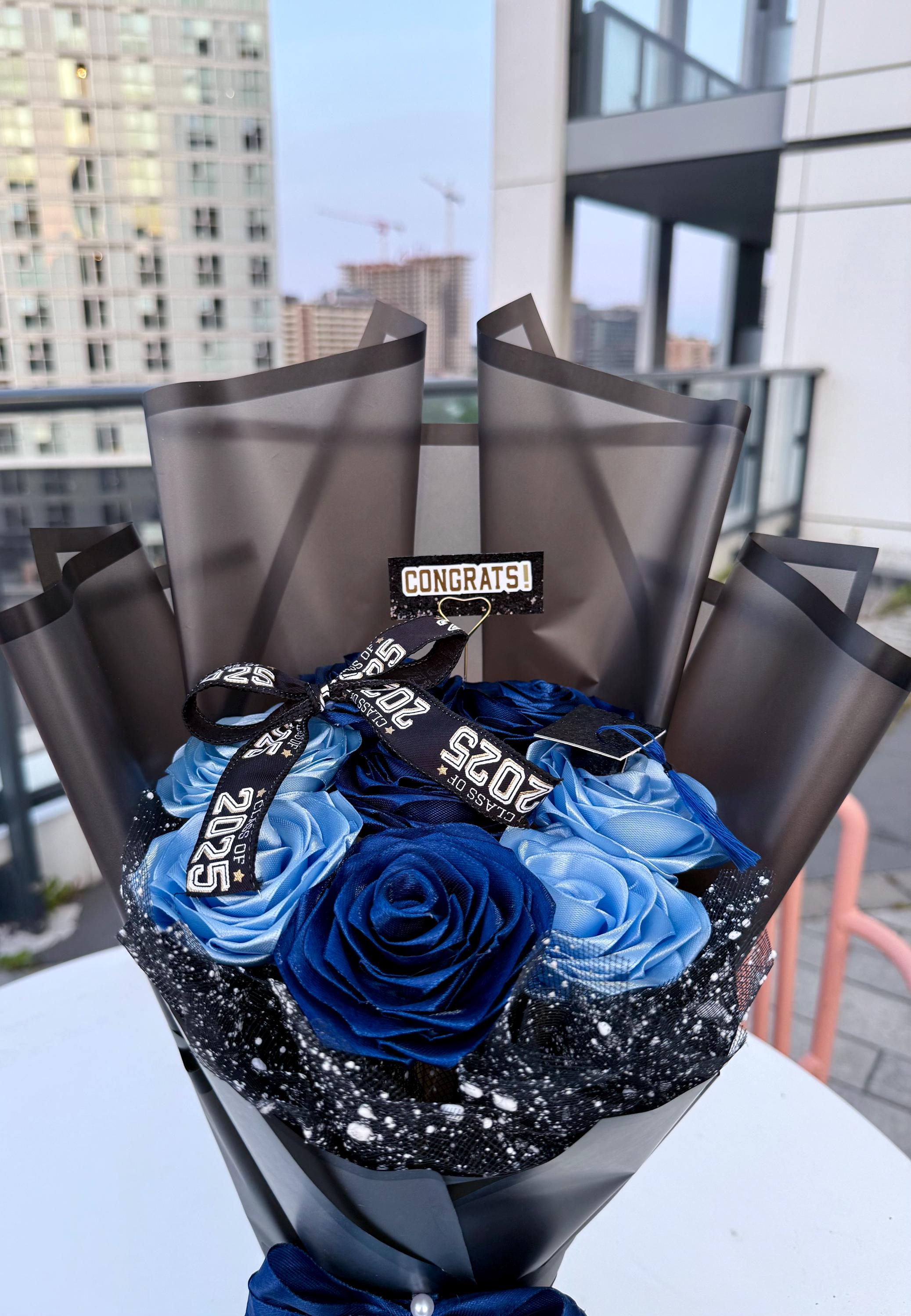 Midnight Sky – 8-rose Graduation Bouquet With Celestial Wrap & Class of ...