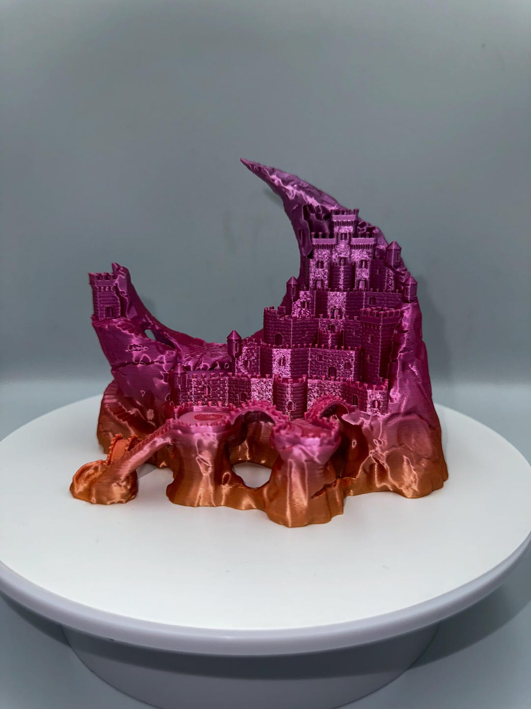 Crescent Citadel, 3D Printed Fantasy Castle Carved Into a Moon, Magenta ...