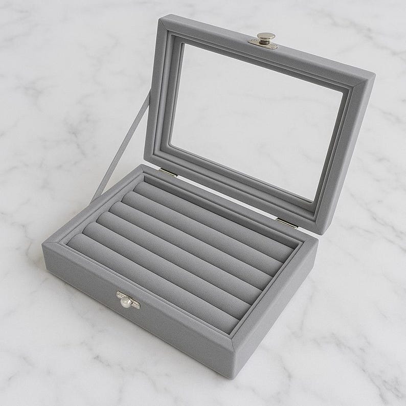 Glass-lid Ring Display Box: Vegan Leather & Velvet Jewelry Organizer - Etsy