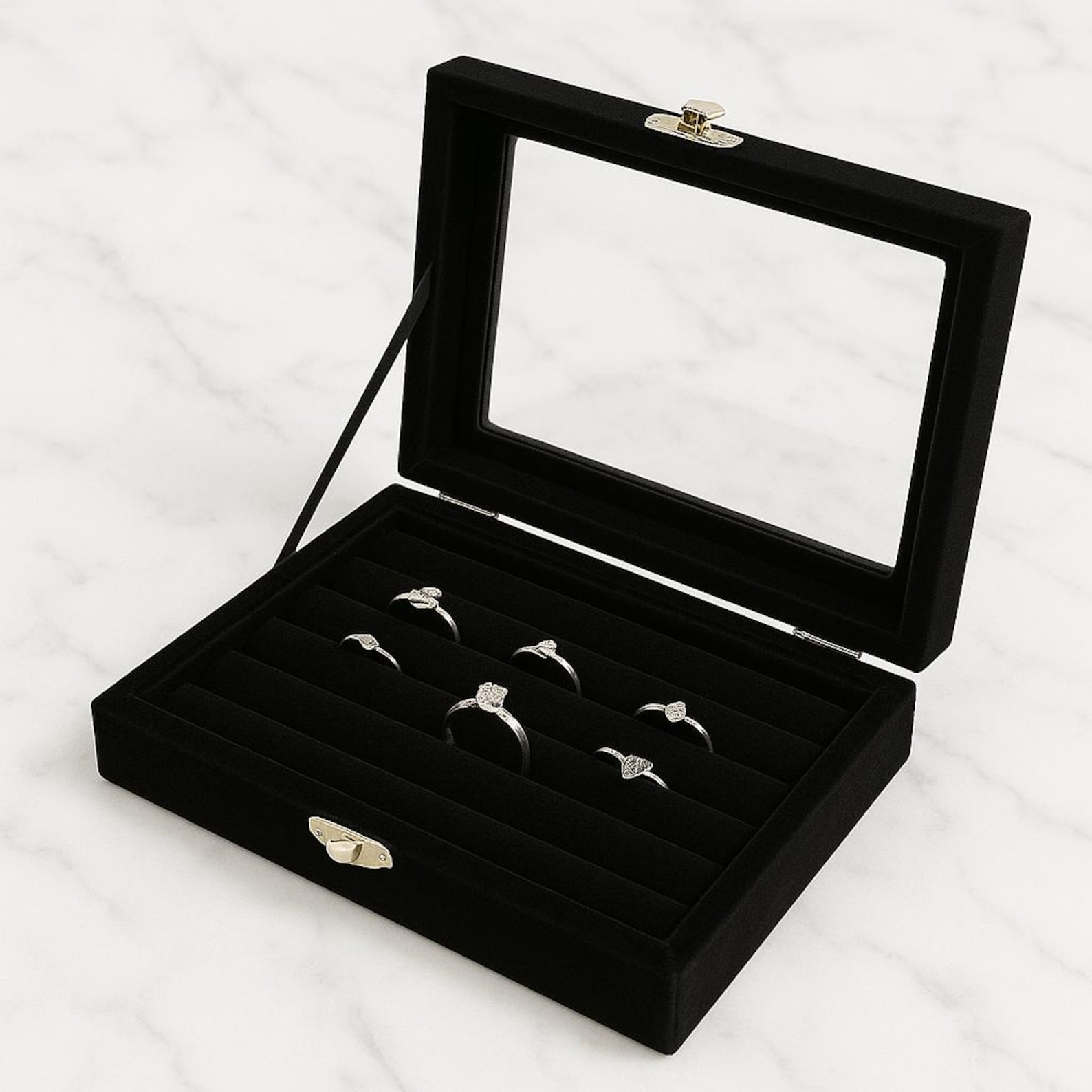 Glass-lid Ring Display Box: Vegan Leather & Velvet Jewelry Organizer - Etsy