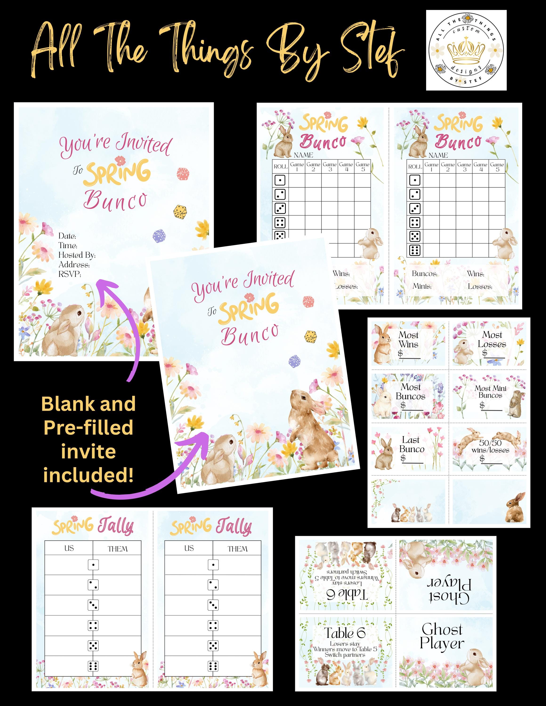 Spring Bunnies and Flowers Bunco Bundle, Printable Scorecards and More ...