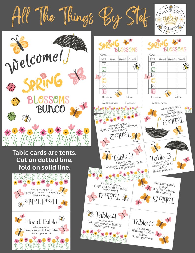 Spring Blossoms Bunco Bundle, Printable Scorecards and More (PDF ...