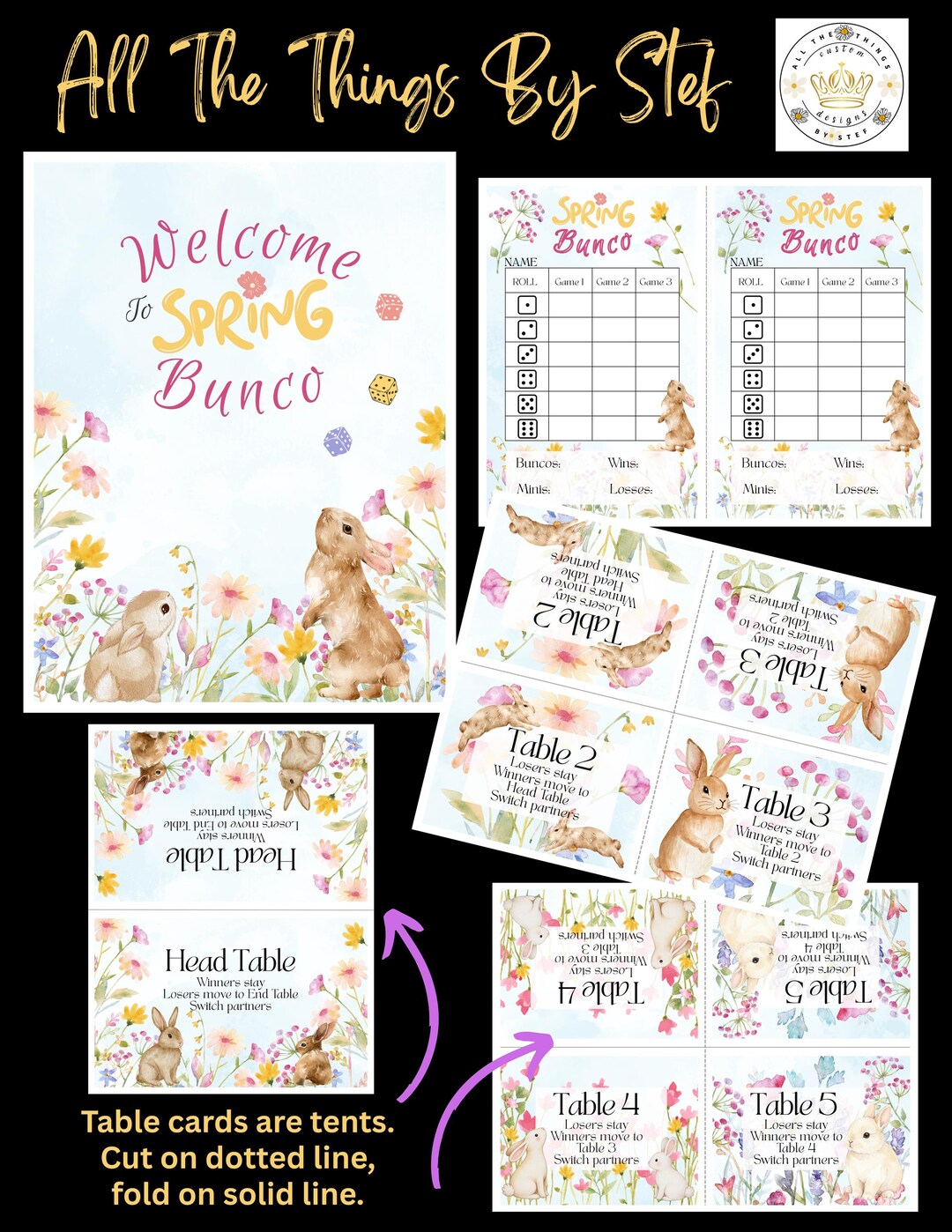 Spring Bunnies and Flowers Bunco Bundle, Printable Scorecards and More ...