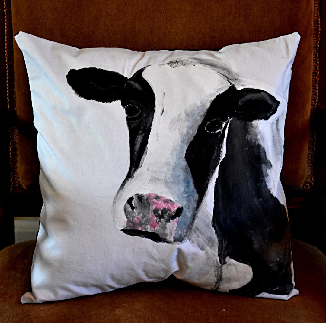 Original Hand Painted Pillow ,cow, Cow on White,cow Pillow, Farmhouse ...