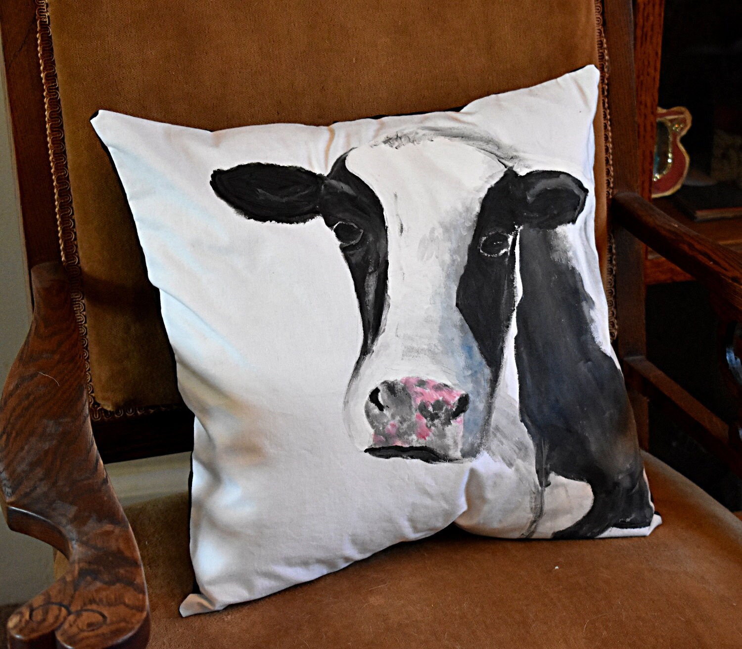 Original Hand Painted Pillow ,cow, Cow on White,cow Pillow, Farmhouse ...