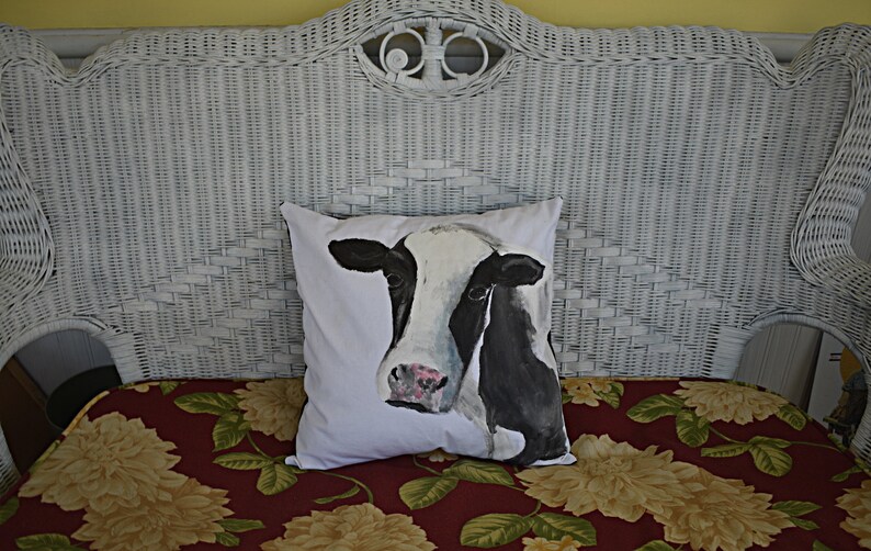 Original Hand Painted Pillow ,cow, Cow on White,cow Pillow, Farmhouse ...