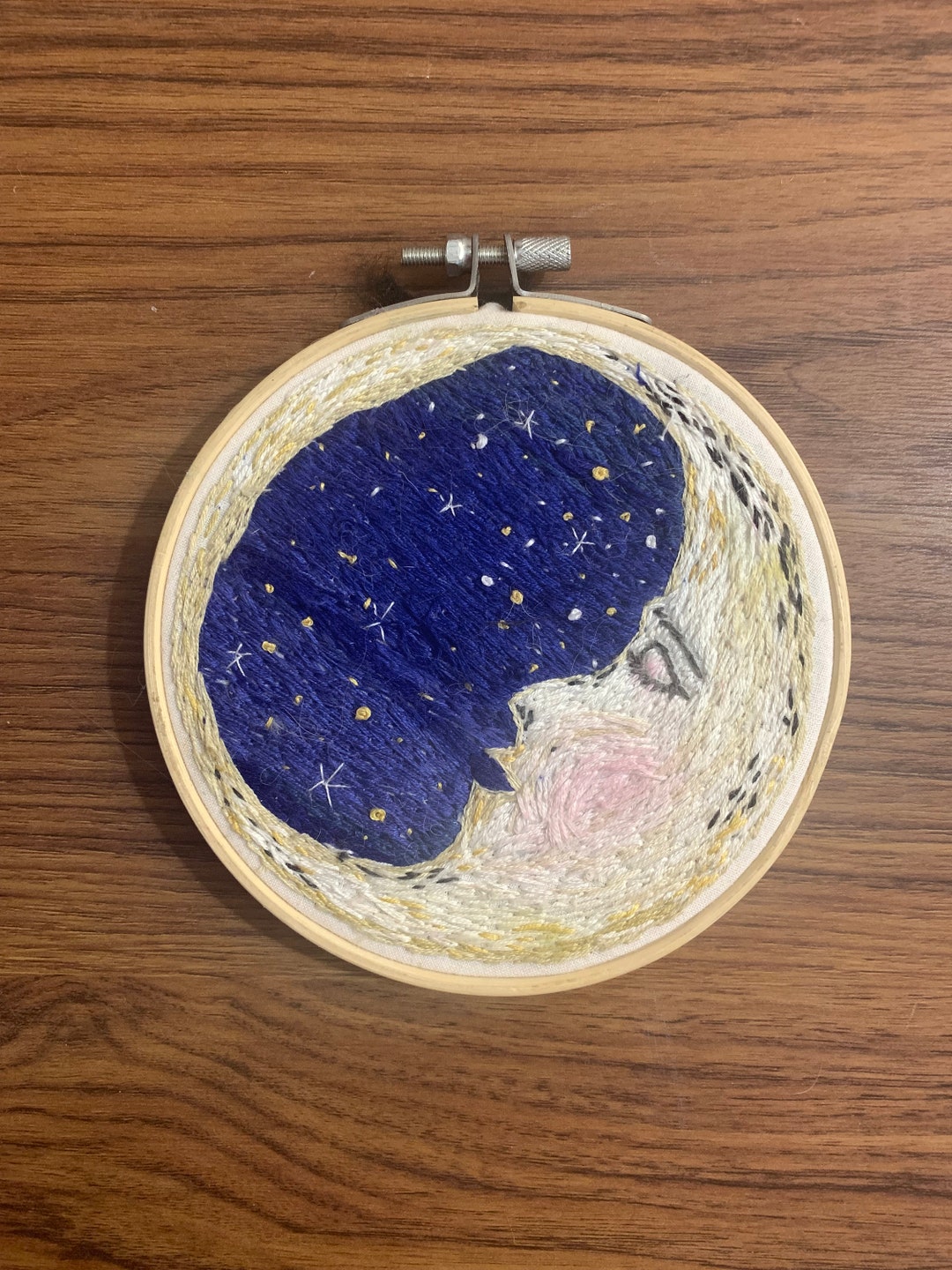 Hand Embroidered Moon & Stars Hoop Art: 5 Inch Thread Painting - Etsy