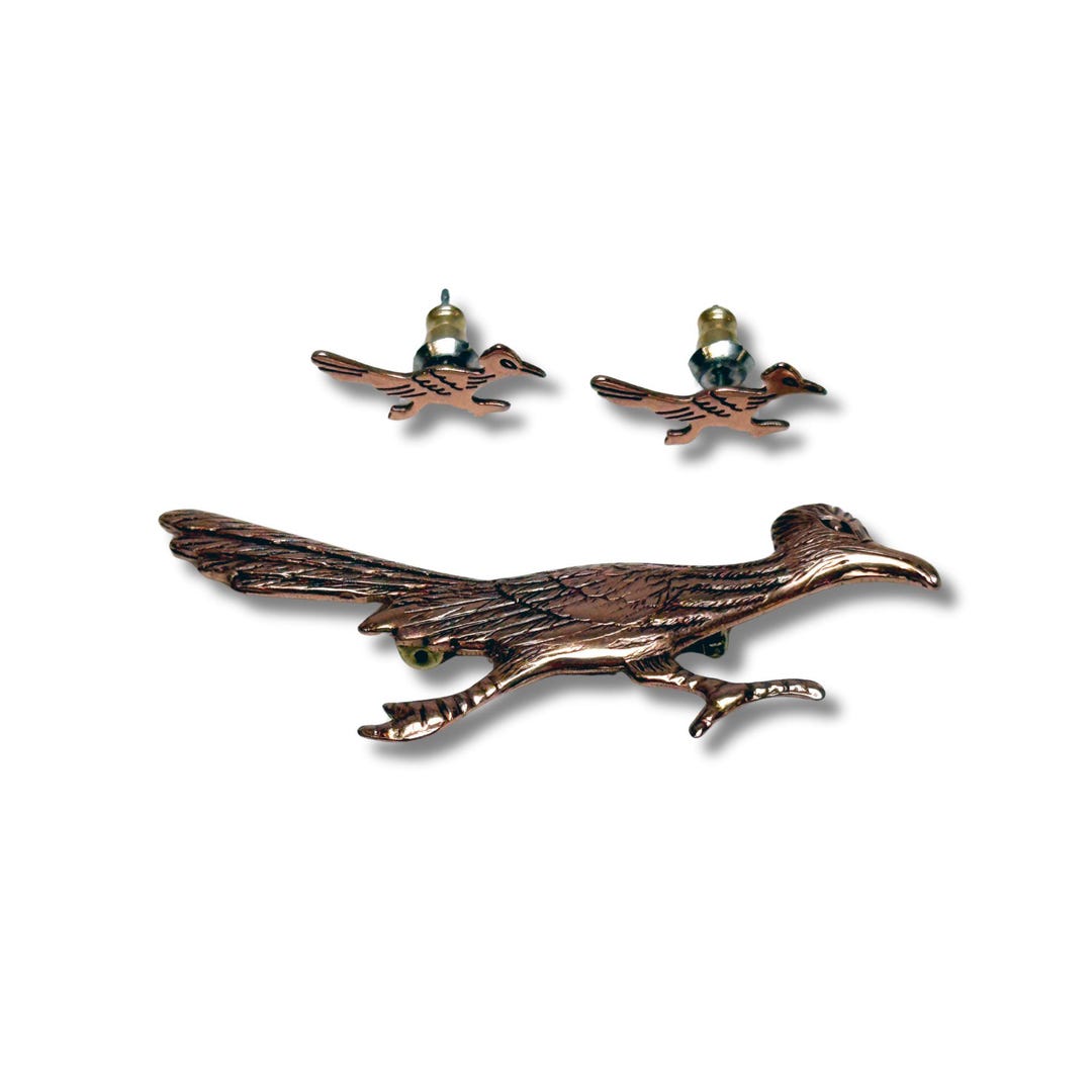 Vintage Copper Roadrunner Brooch & Earrings Set – Handcrafted ...
