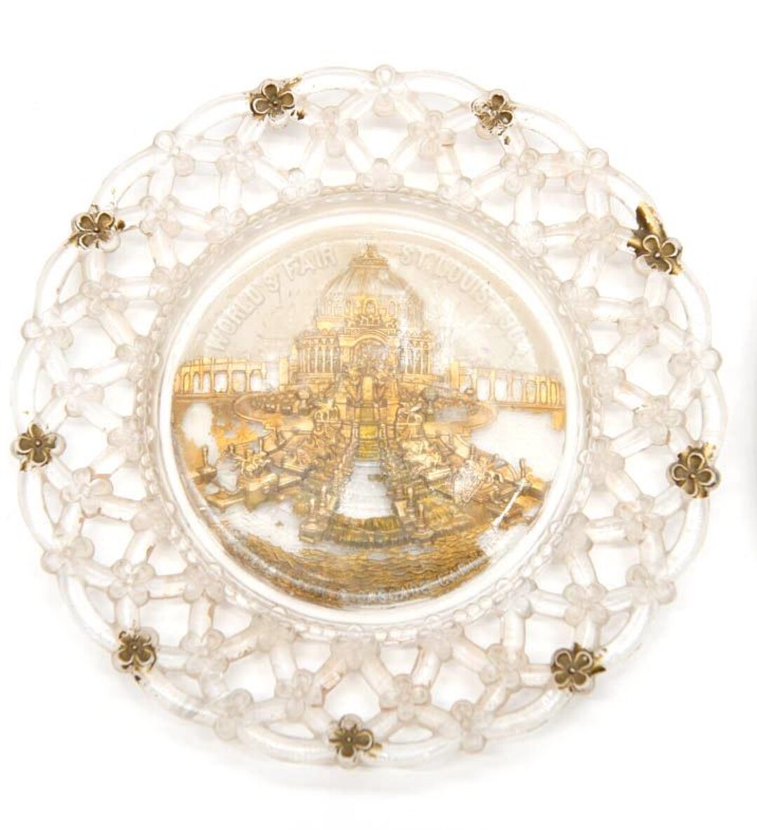 1904 St. Louis World's Fair Souvenir Plate: Pressed Glass With Metal ...