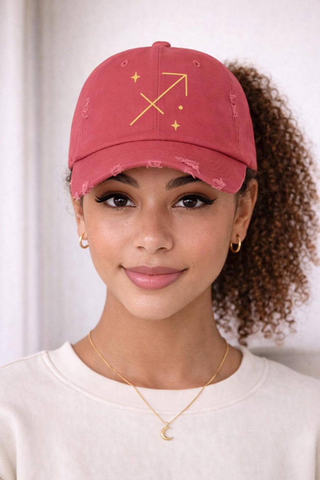 Sagittarius Zodiac Distressed Baseball Hat, Gold Astrology Symbol - Etsy