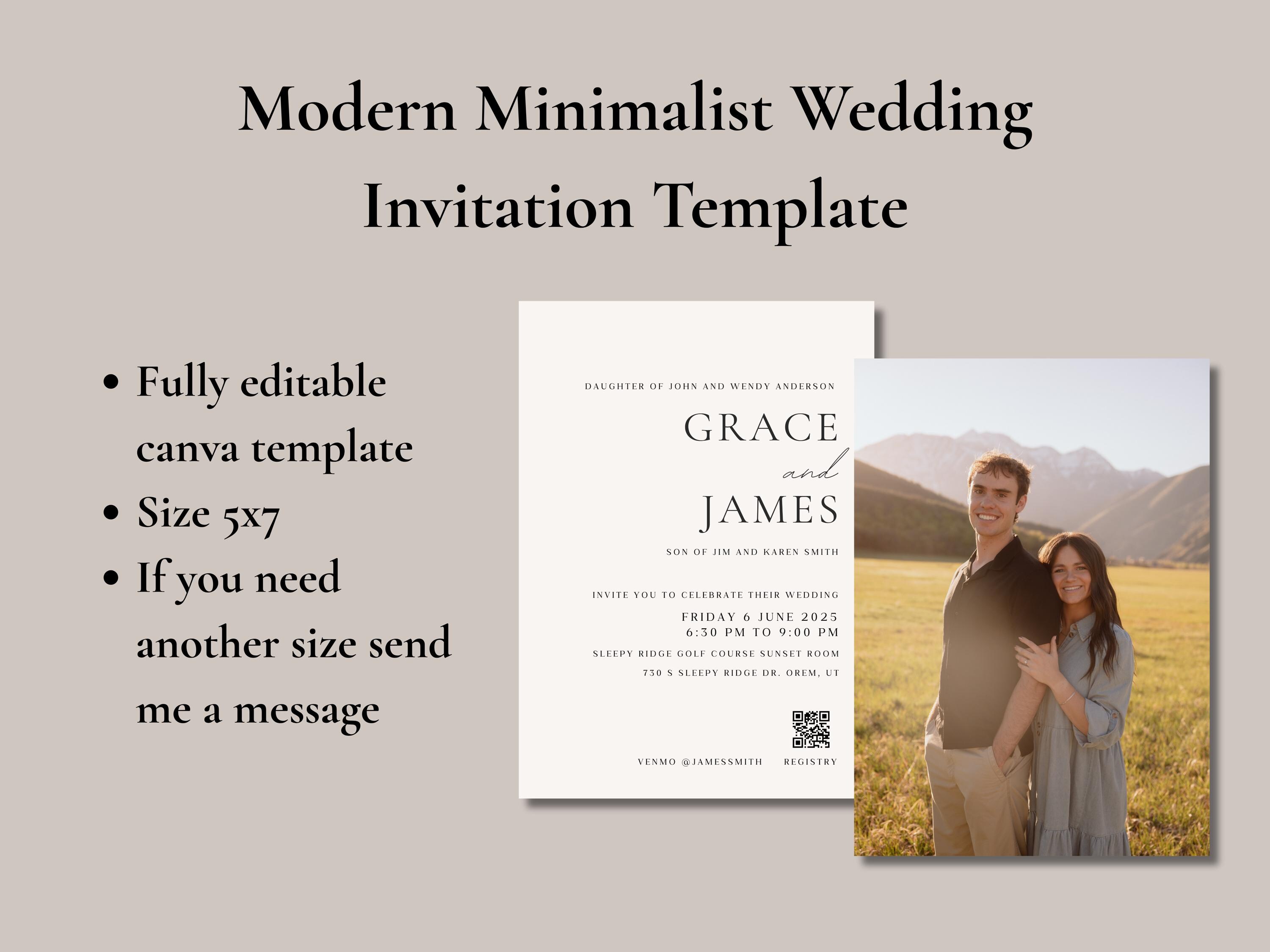 Modern Minimalist Wedding Invitation Template With Photo Back ...
