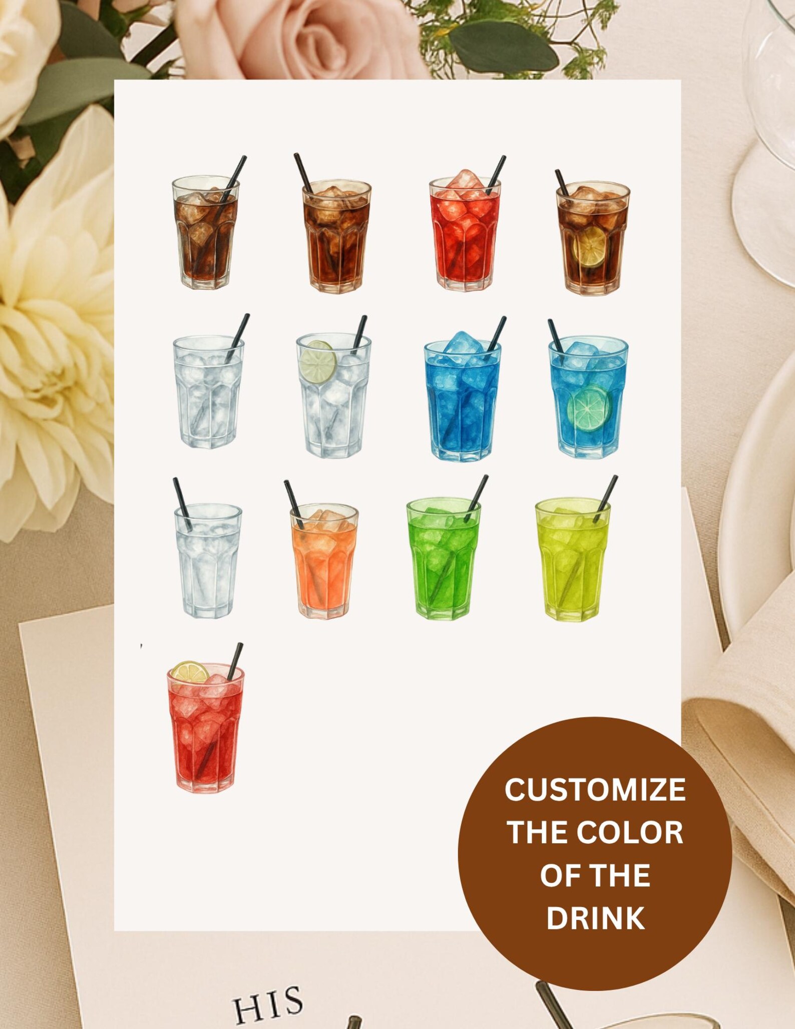 Watercolor Mocktail Sign Template: Customizable Drink Menu (canva ...