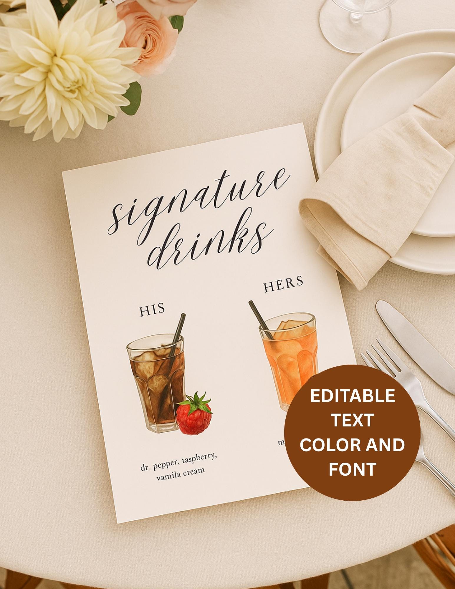 Watercolor Mocktail Sign Template: Customizable Drink Menu (canva ...