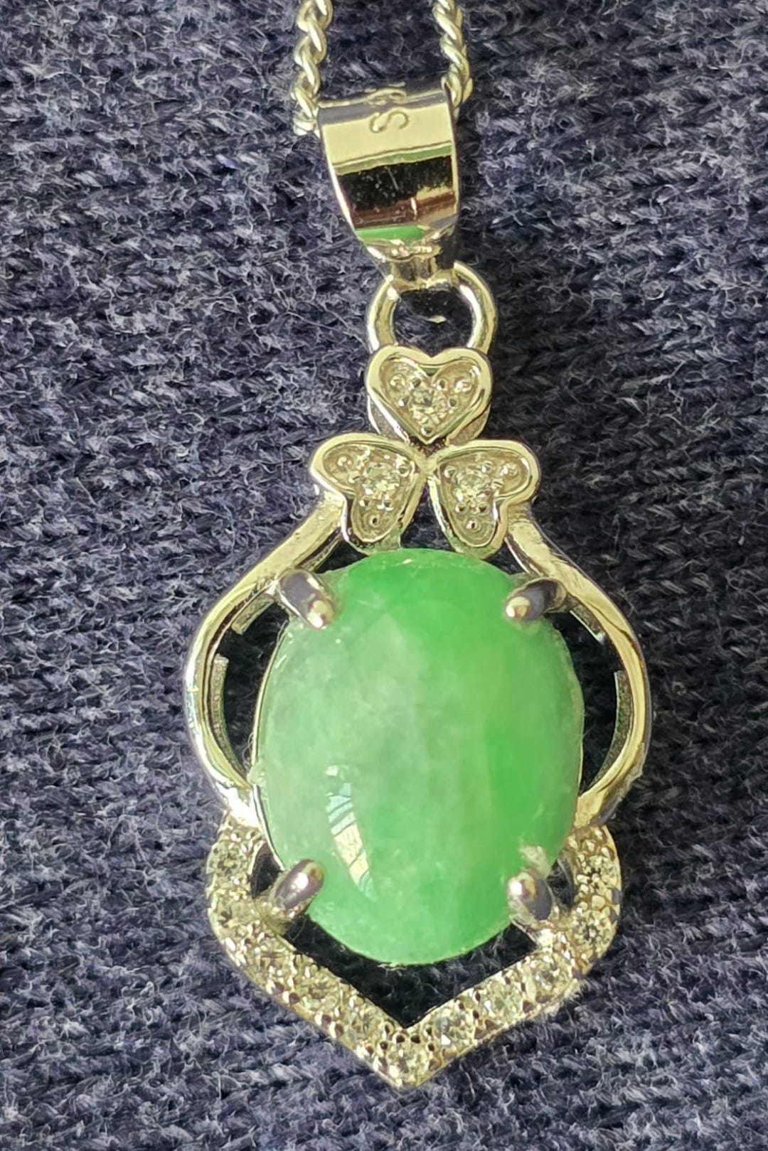 Natural Burmese Emerald Green Jadeite Oval Pendant - Sterling Silver ...