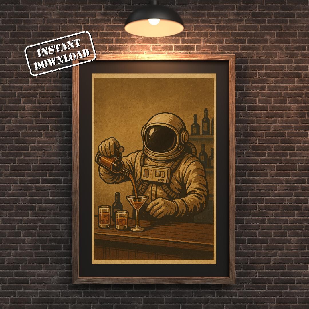 Astronaut Bartender Retro Space Vintage Art Poster Digital Download ...