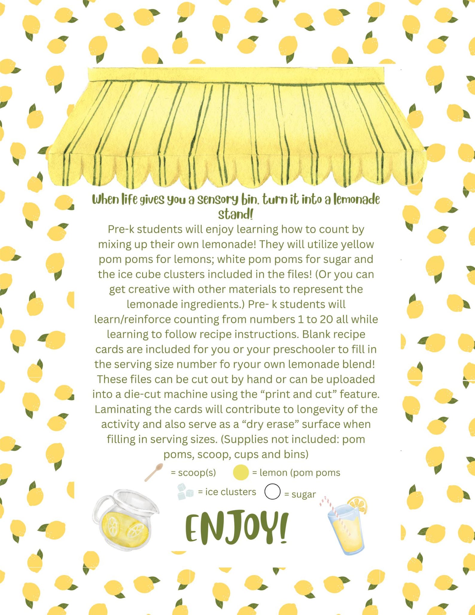 Lemonade Stand Sensory Bin - Digital Files - Etsy