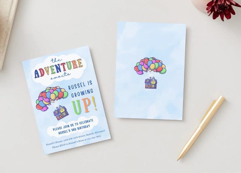 Up Birthday Invitation, Pixar up Birthday, Kids Balloon Birthday Invite ...