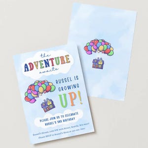 Up Birthday Invitation, Pixar up Birthday, Kids Balloon Birthday Invite ...