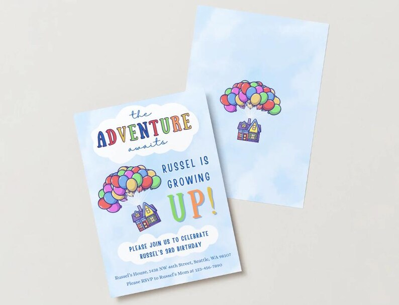Up Birthday Invitation, Pixar up Birthday, Kids Balloon Birthday Invite ...
