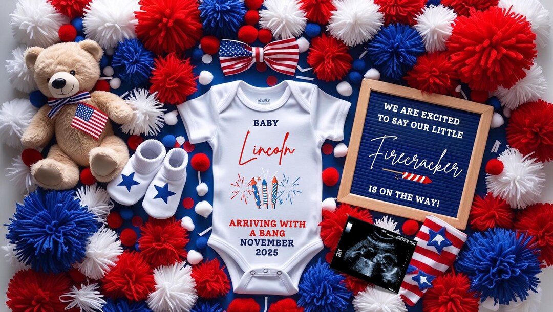 July 4th Baby Announcement, Digital Pregnancy Announcement, Red White ...