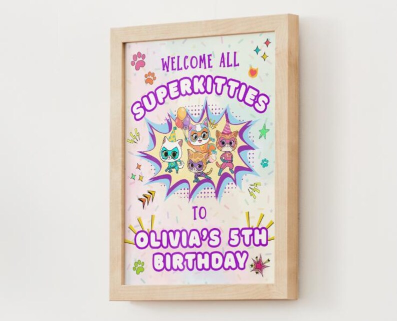 Superkitties Birthday Welcome Sign: Editable Kids Party Poster, Instant ...