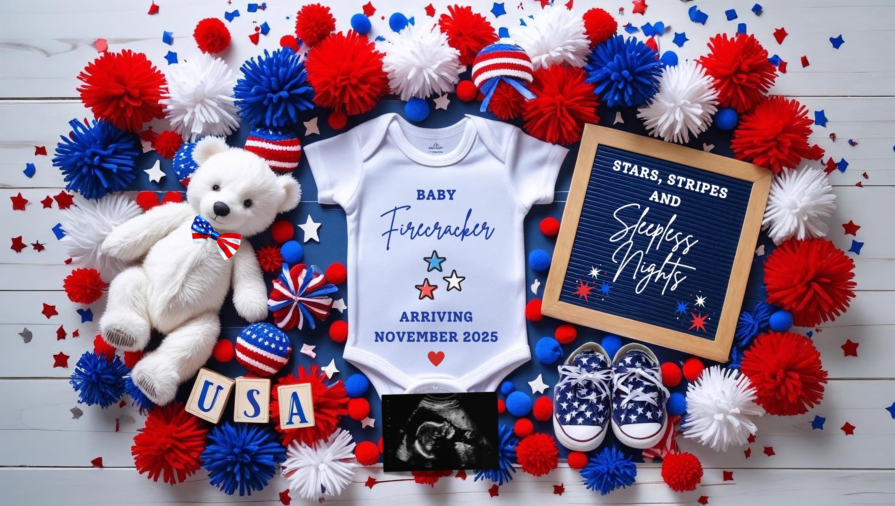 Fourth of July Baby Announcement, Digital Pregnancy Announcement, Red ...