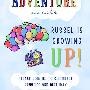 Up Birthday Invitation, Pixar up Birthday, Kids Balloon Birthday Invite ...
