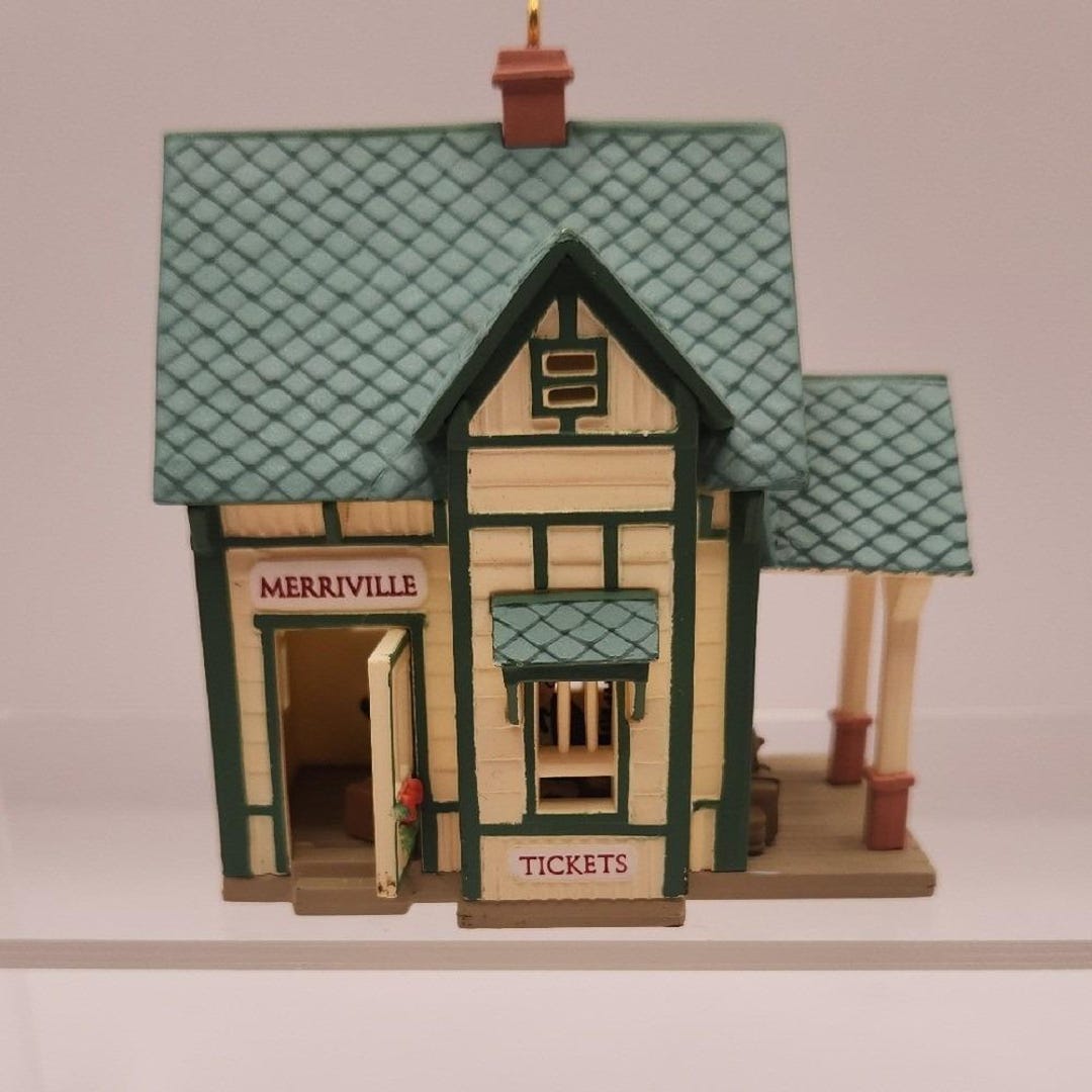 Hallmark Keepsake Magic Lighted Ornament 1987 Merriville Train Station ...