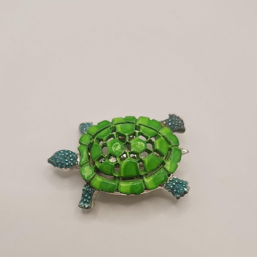 Vintage Green Enamel Turtle Brooch 1.5"x1" - Etsy