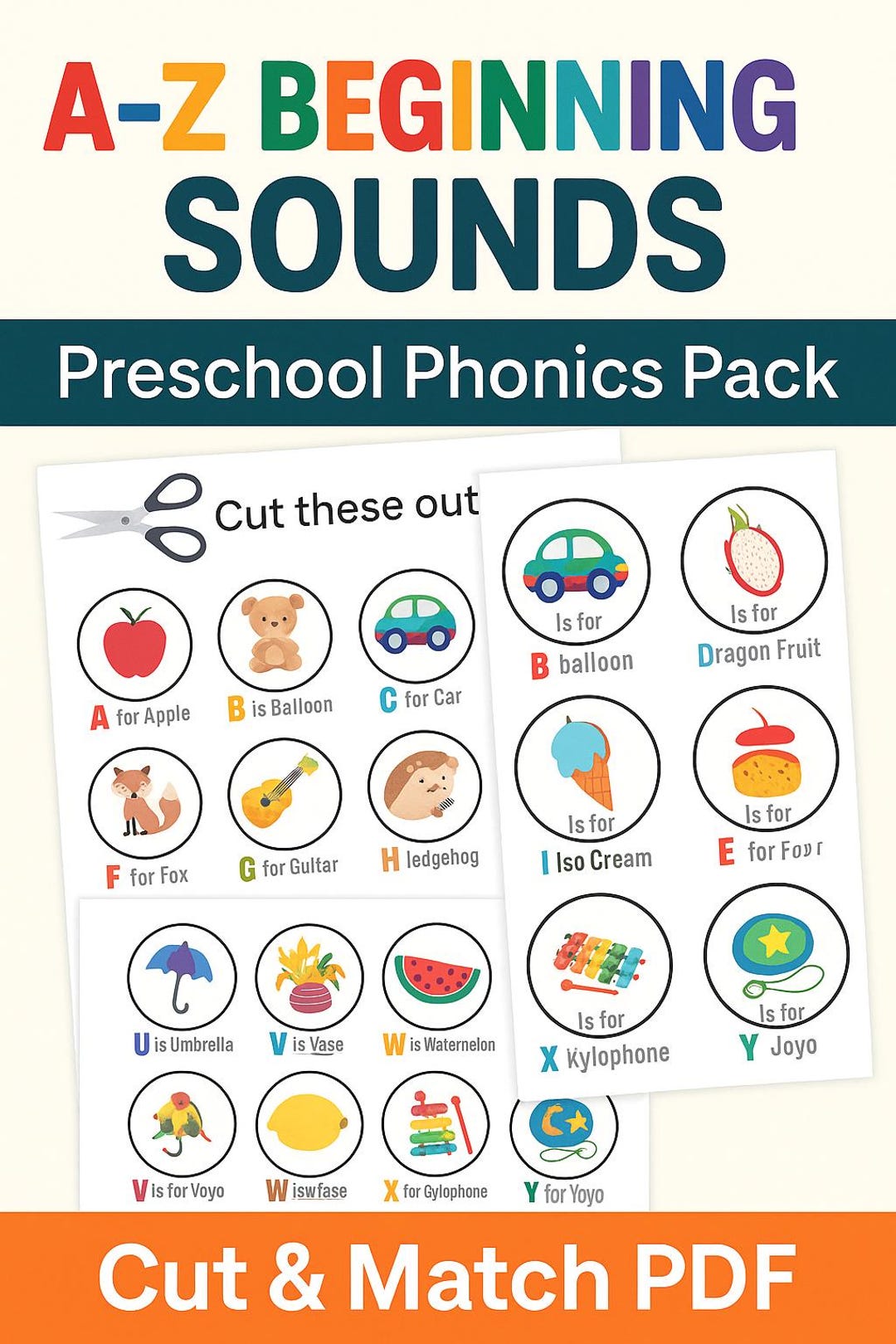 Preschool Phonics Printable • Color the Beginning Sound Activity (PDF ...