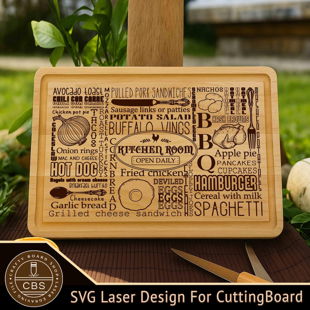 Laser Engraving Cutting Board SVG File: Kitchen Charcuterie Design ...