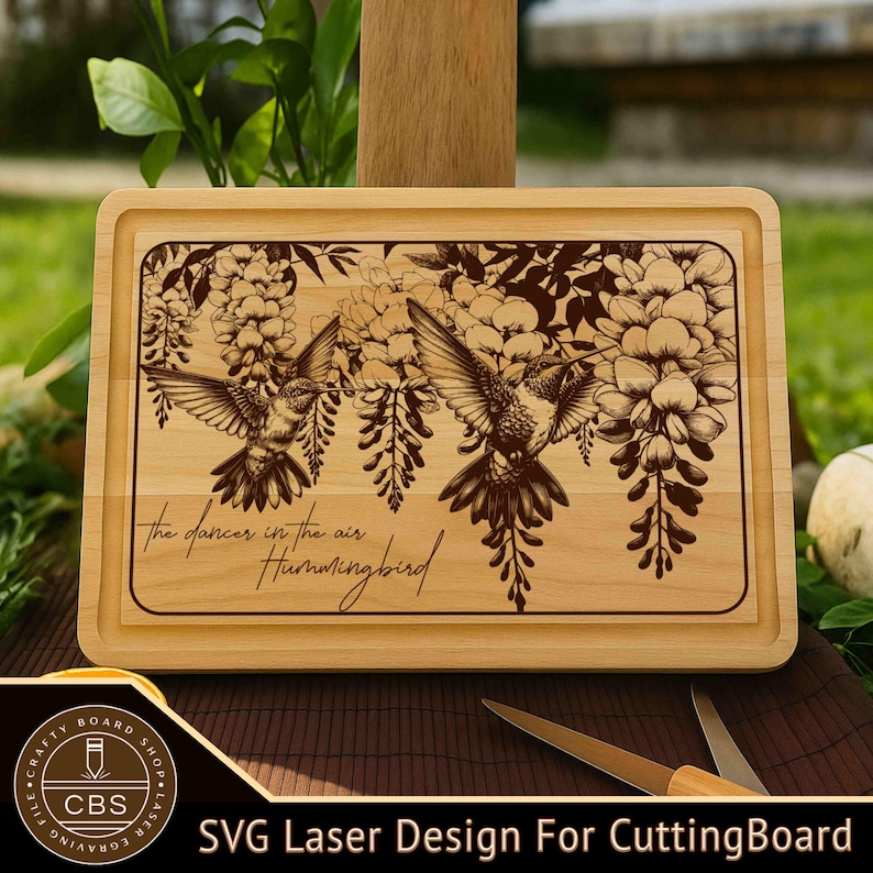 Hummingbird Cutting Board SVG File for Laser Engraving (digital ...