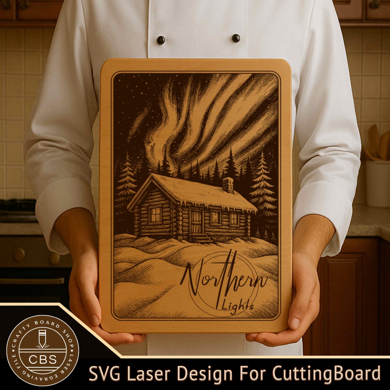 Northern Lights Cutting Board SVG: Laser Engraving Design (digital ...