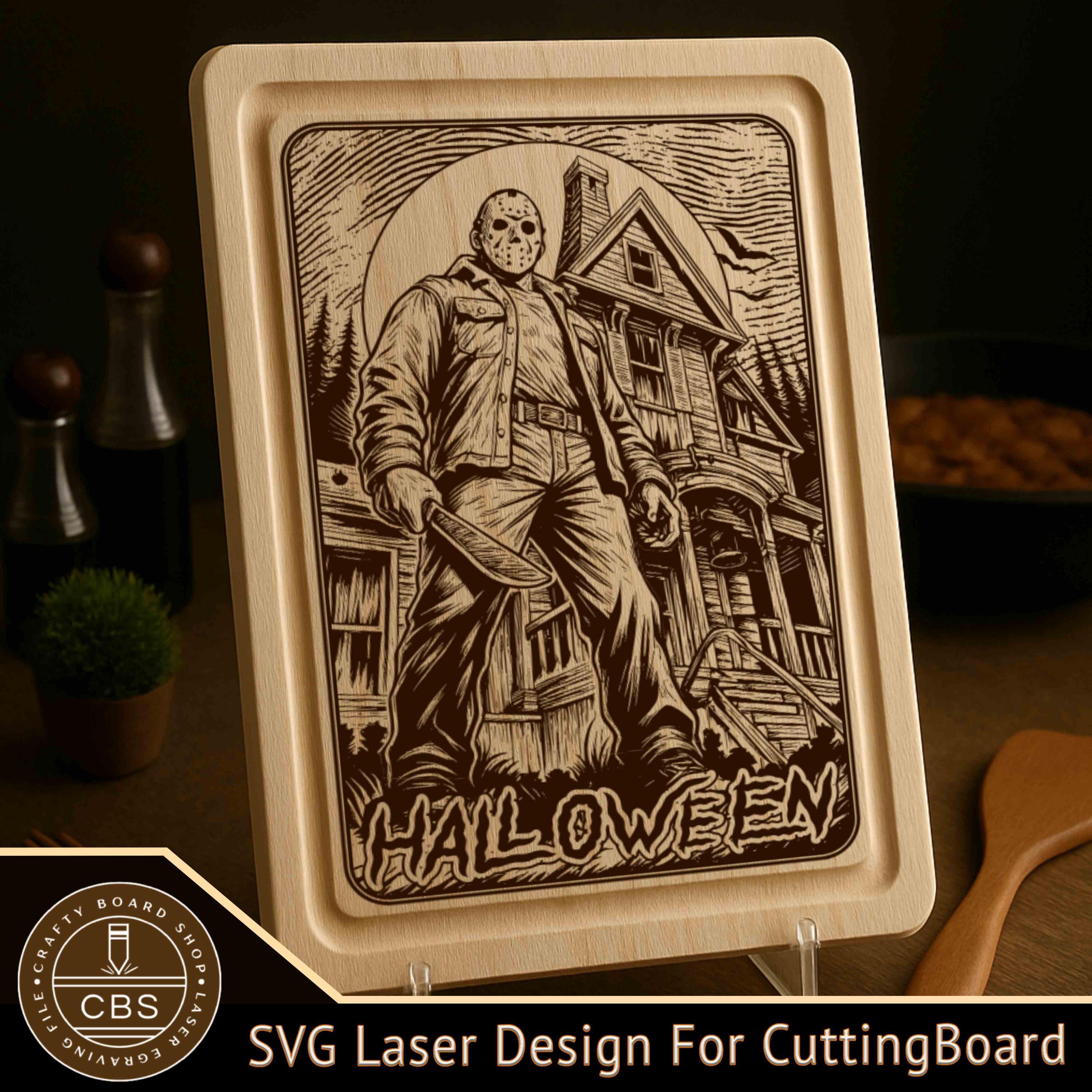 Horror Halloween Cutting Board SVG File: Laser Engraving Design ...