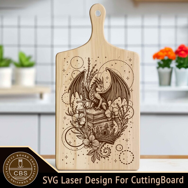 Dragon Cutting Board SVG File: Dragon Laser Engraving Design (digital ...