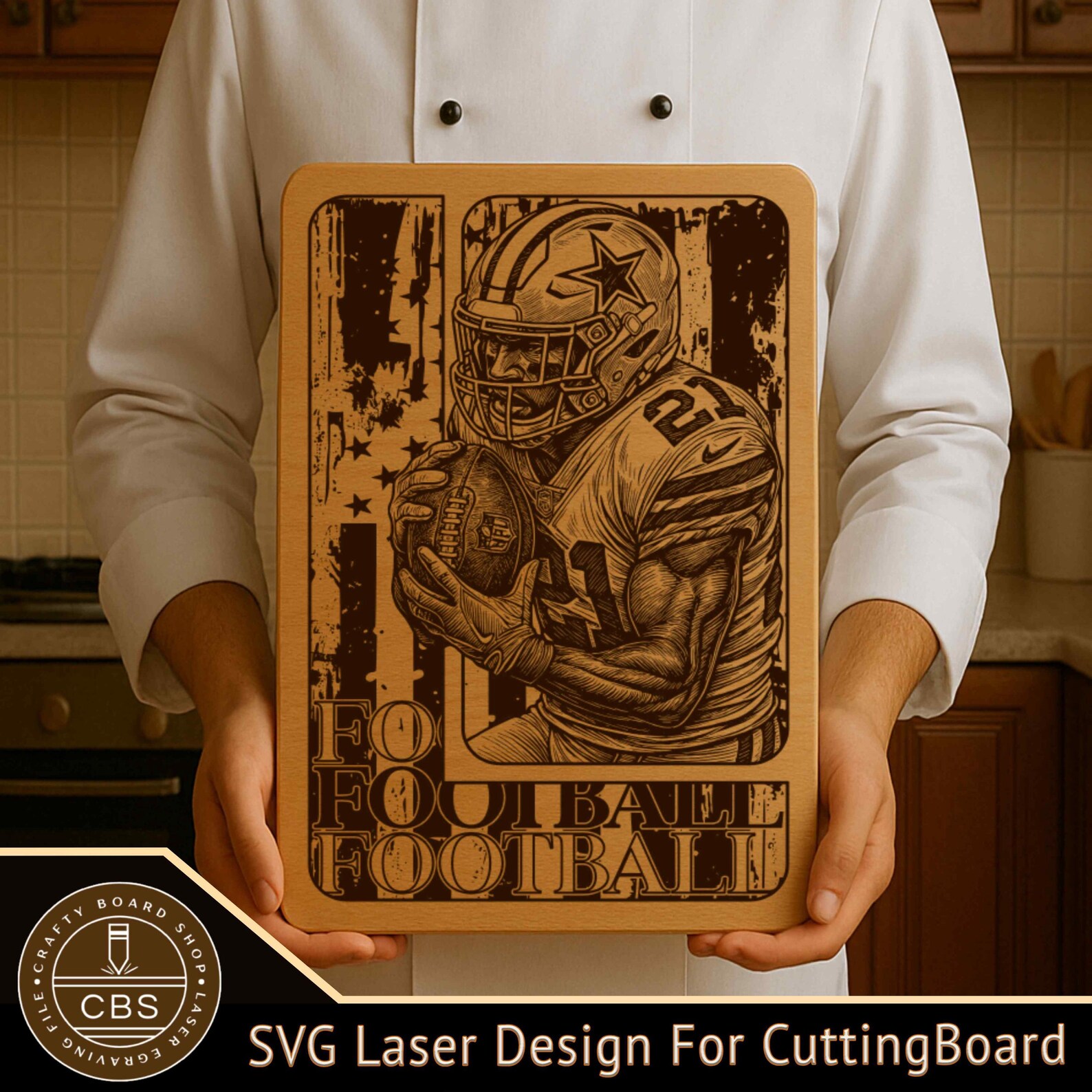 American Football Cutting Board SVG File: Laser Engraving Design ...