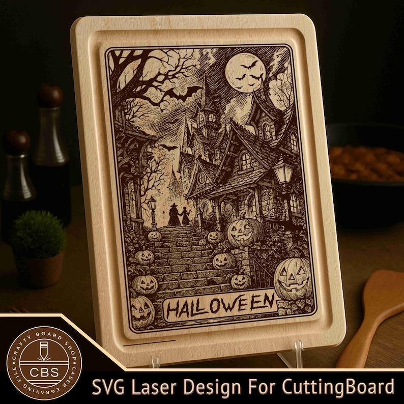 Haunted House Cutting Board SVG File: Halloween Charcuterie Board ...