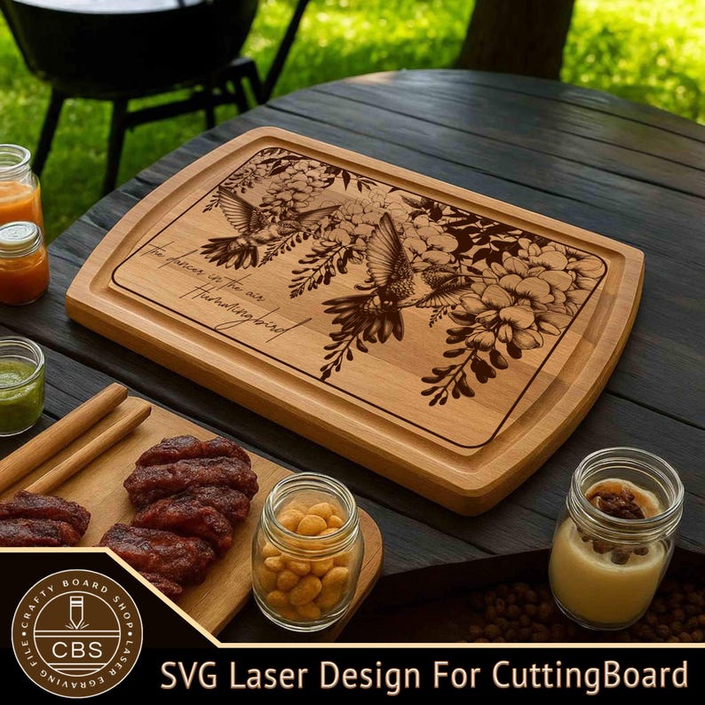 Hummingbird Cutting Board SVG File for Laser Engraving (digital ...