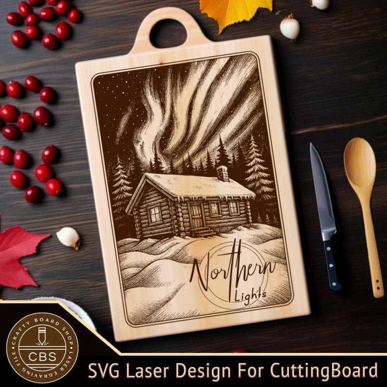 Northern Lights Cutting Board SVG: Laser Engraving Design (digital ...