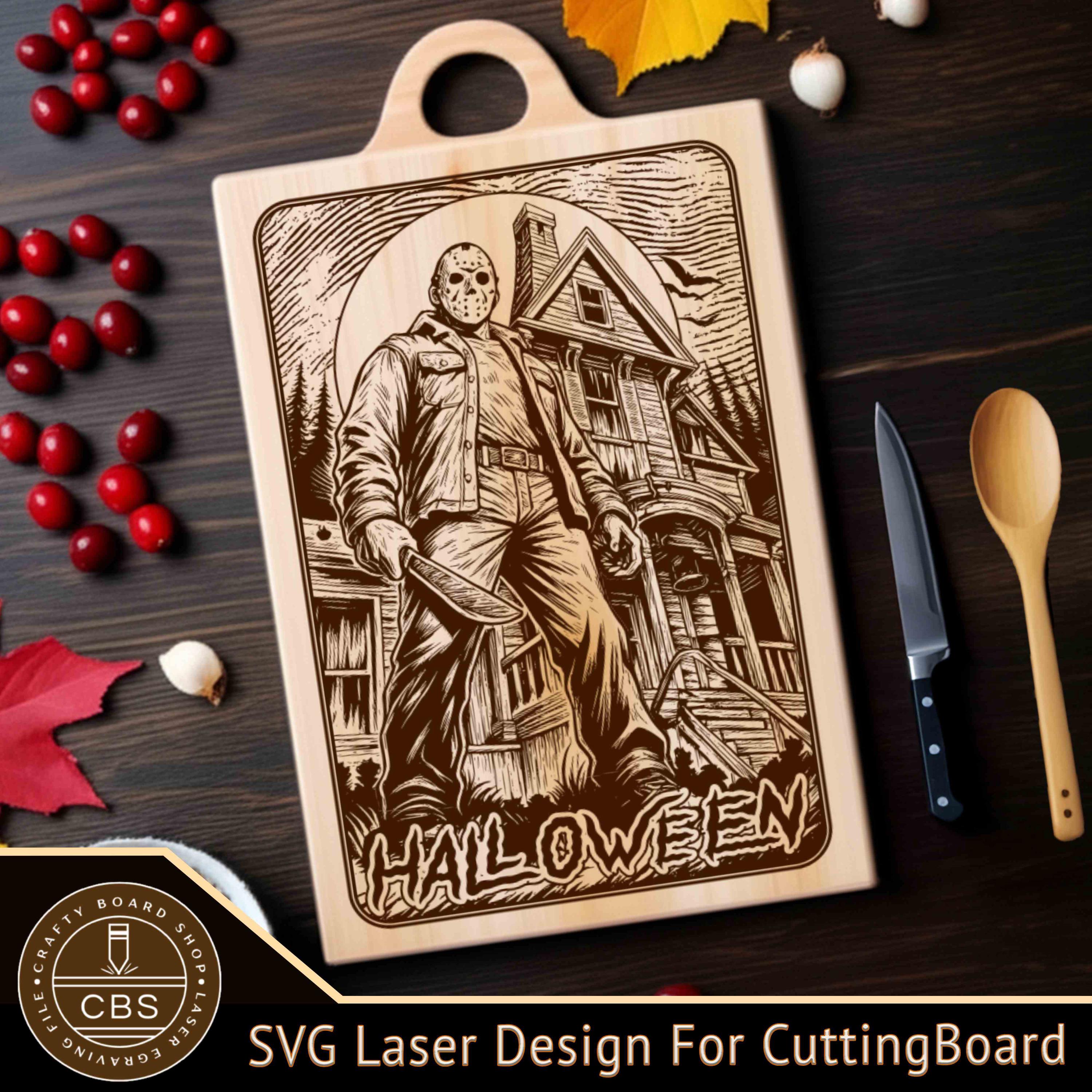 Horror Halloween Cutting Board SVG File: Laser Engraving Design ...