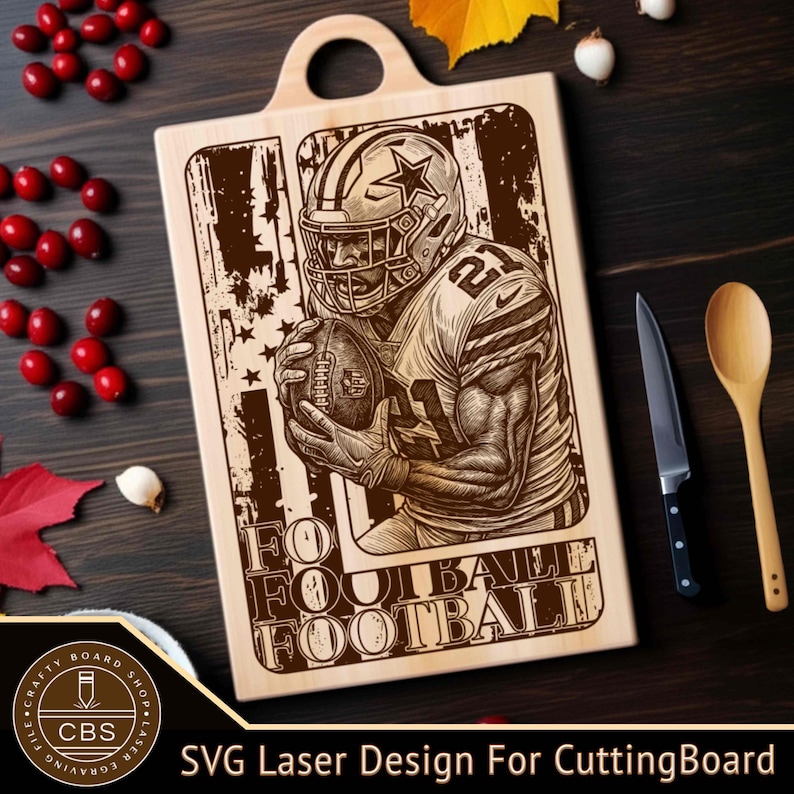 American Football Cutting Board SVG File: Laser Engraving Design ...