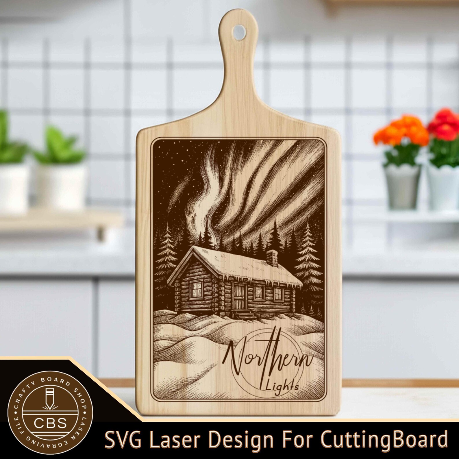Northern Lights Cutting Board SVG: Laser Engraving Design (digital ...