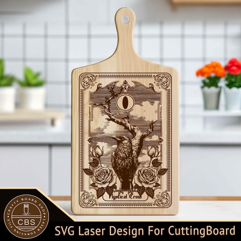 Mystical Crow Cutting Board SVG File: Laser Engraving Design (digital ...