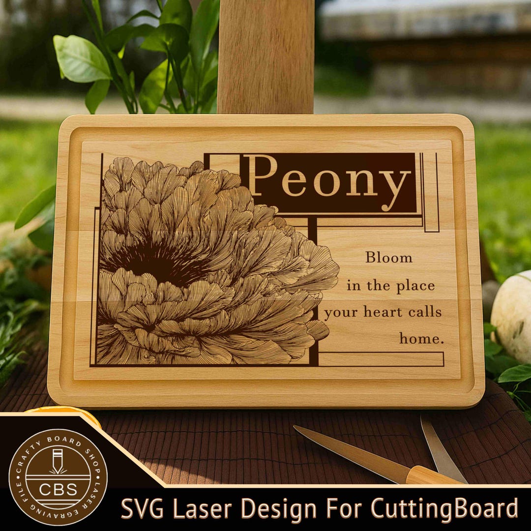 Peony Flower Cutting Board SVG File: Laser Engraving Design (digital ...